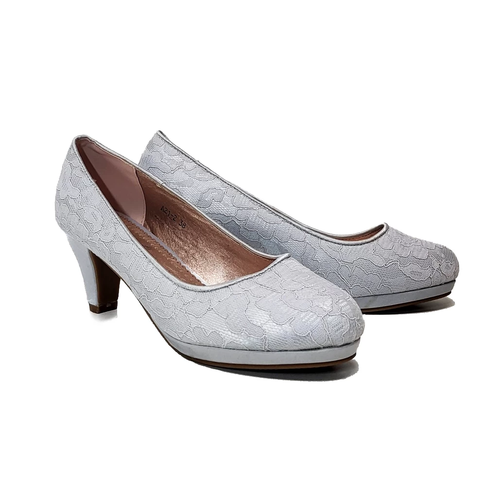 Women's shoes - Silver lace court shoes with heels overstock - NHP ...